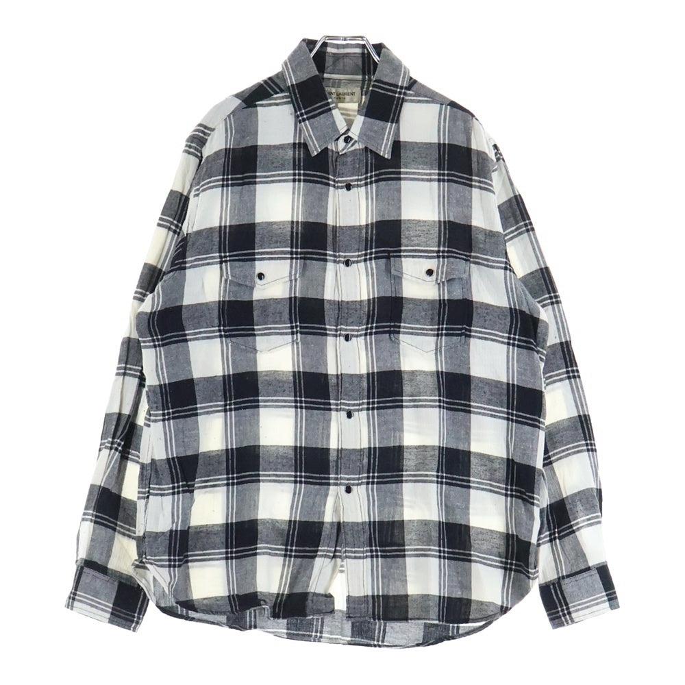 SAINT LAURENT PARIS(サンローランパリ) 7AW ウエスタン ブロックチェック柄 長袖シャツ ネルシャツ グレー/ブラック