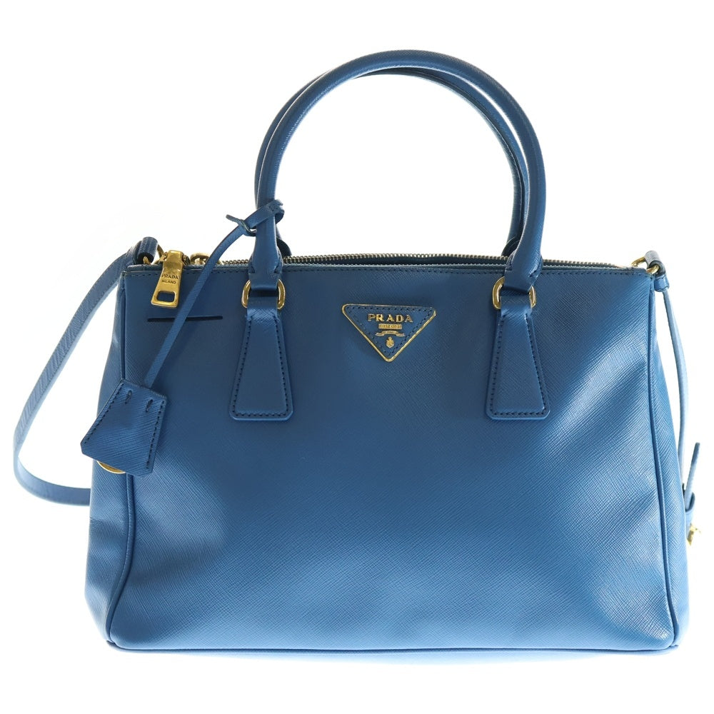 PRADA(プラダ) ガレリア 2WAYバッグ ショルダーバッグ ハンドバッグ ブルー サフィアーノレザー ゴールド金具 ダブルジップ 1B